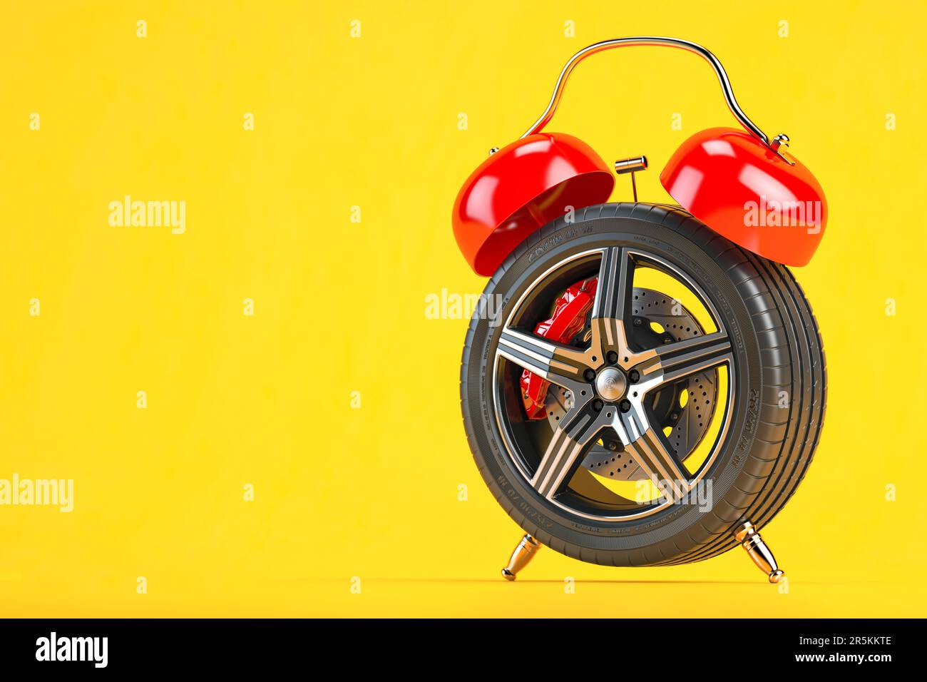 Time to change car tires or wheels. Car wheel in the form of alarm ...