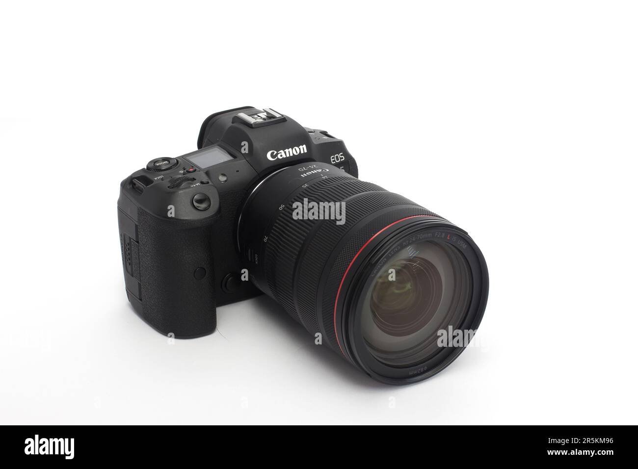 Milan, Italy - June 3, 2023: close up on Canon EOS R5 mirrorless camera ...