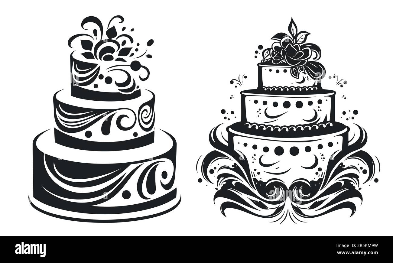 Two wedding cake silhouettes vector illustration. EPS 10 Stock Vector ...