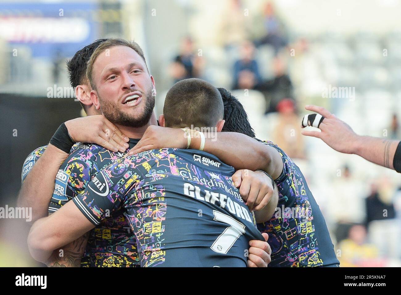 Newcastle, UK. 4th June, 2023. Josh Griffin of Hull FC celebrates try ...
