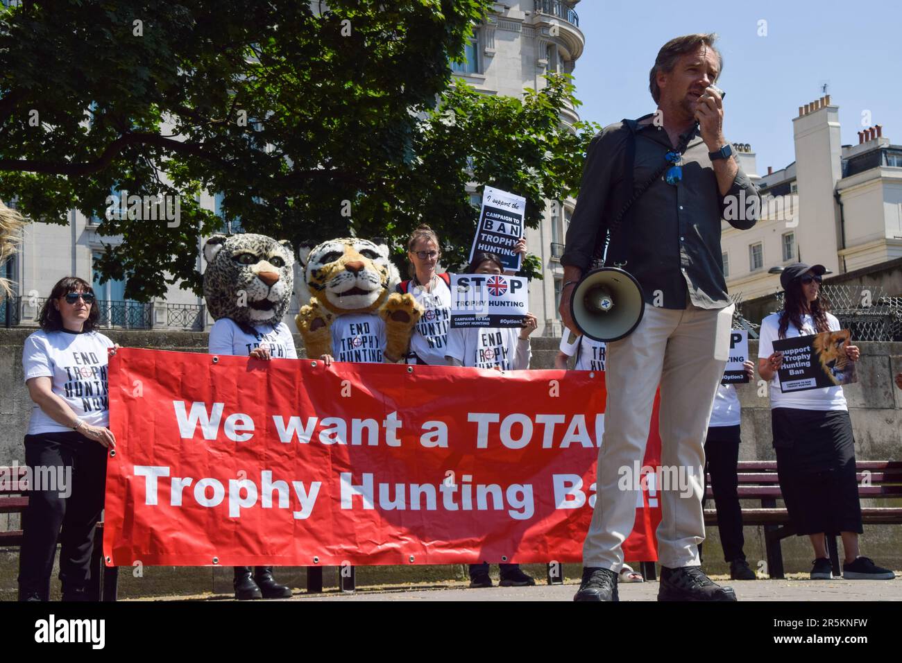 London, UK. 4th June 2023. Activists from the Campaign to Ban Trophy ...