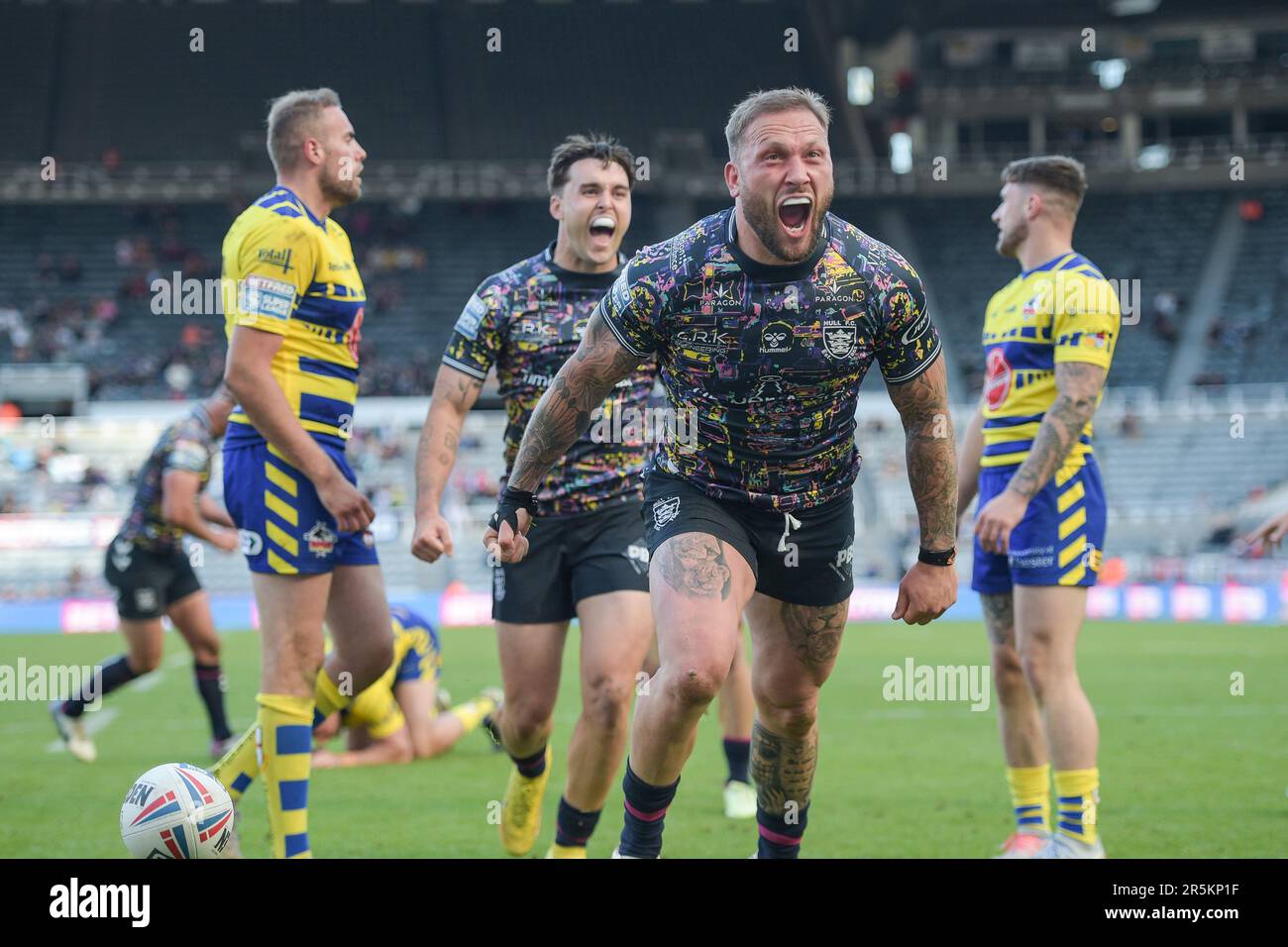 Newcastle, UK. 4th June, 2023. Josh Griffin of Hull FC celebrates try ...