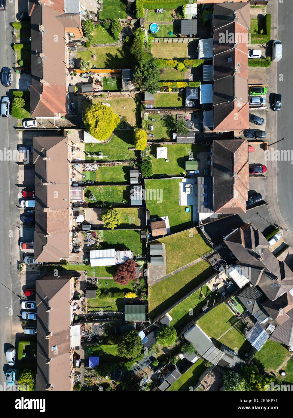 Aerial view of housing estate in Hereford UK showing suburban housing ...