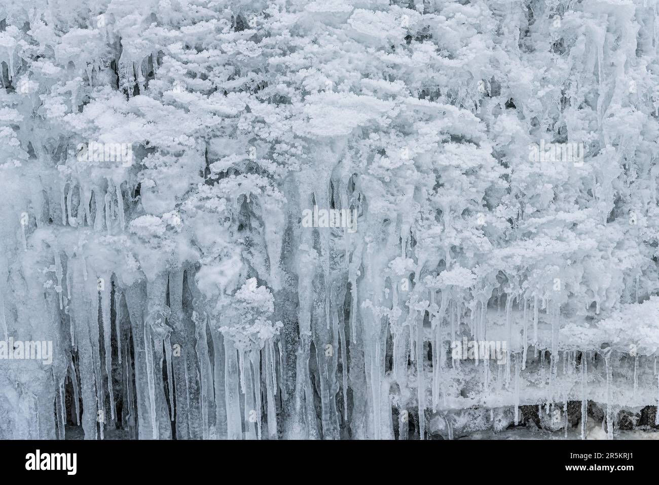 Frozen river. Water frozen in ice in a pond Stock Photo - Alamy