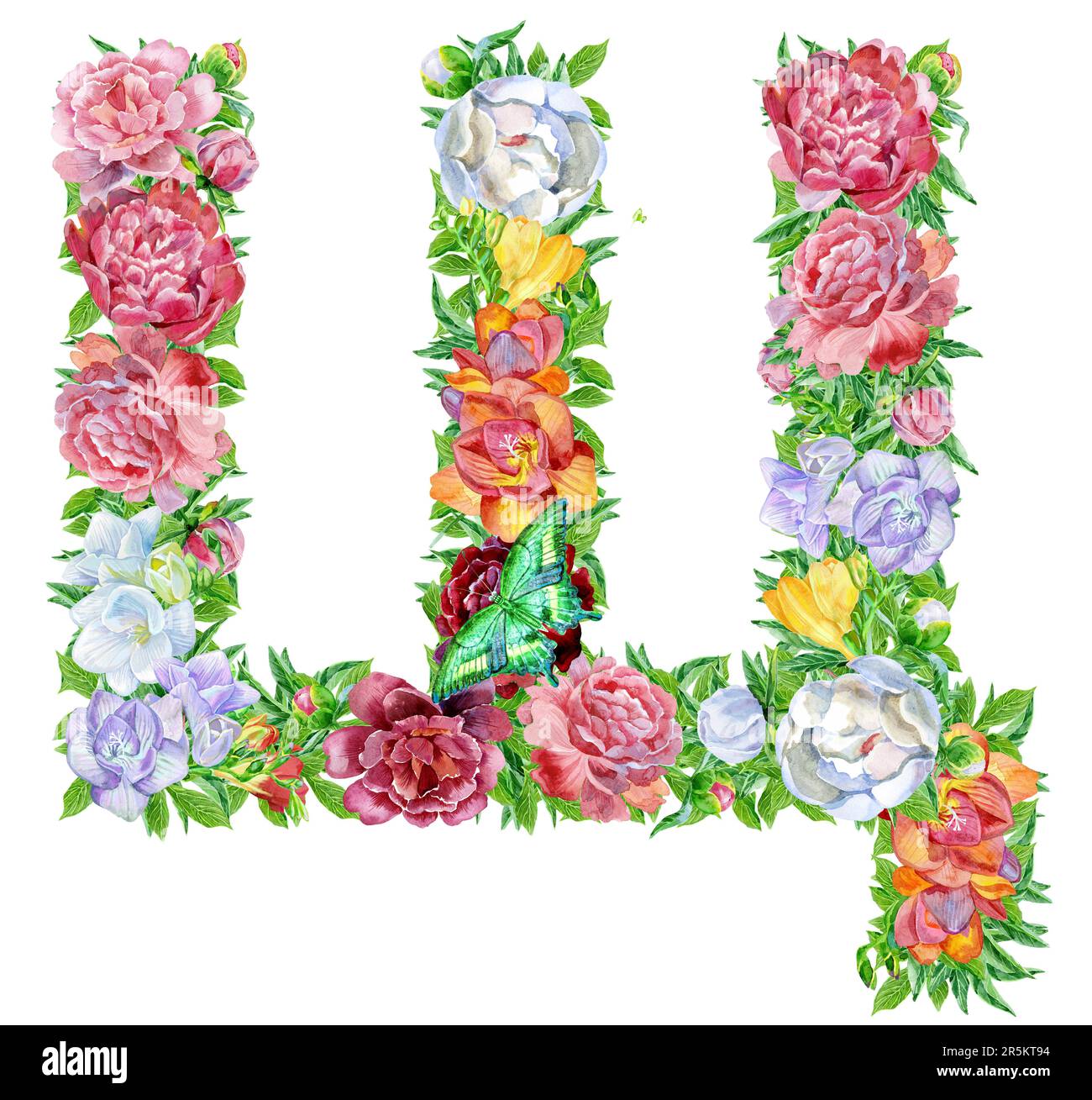 Letter of watercolor flowers, isolated hand drawn, wedding design ...