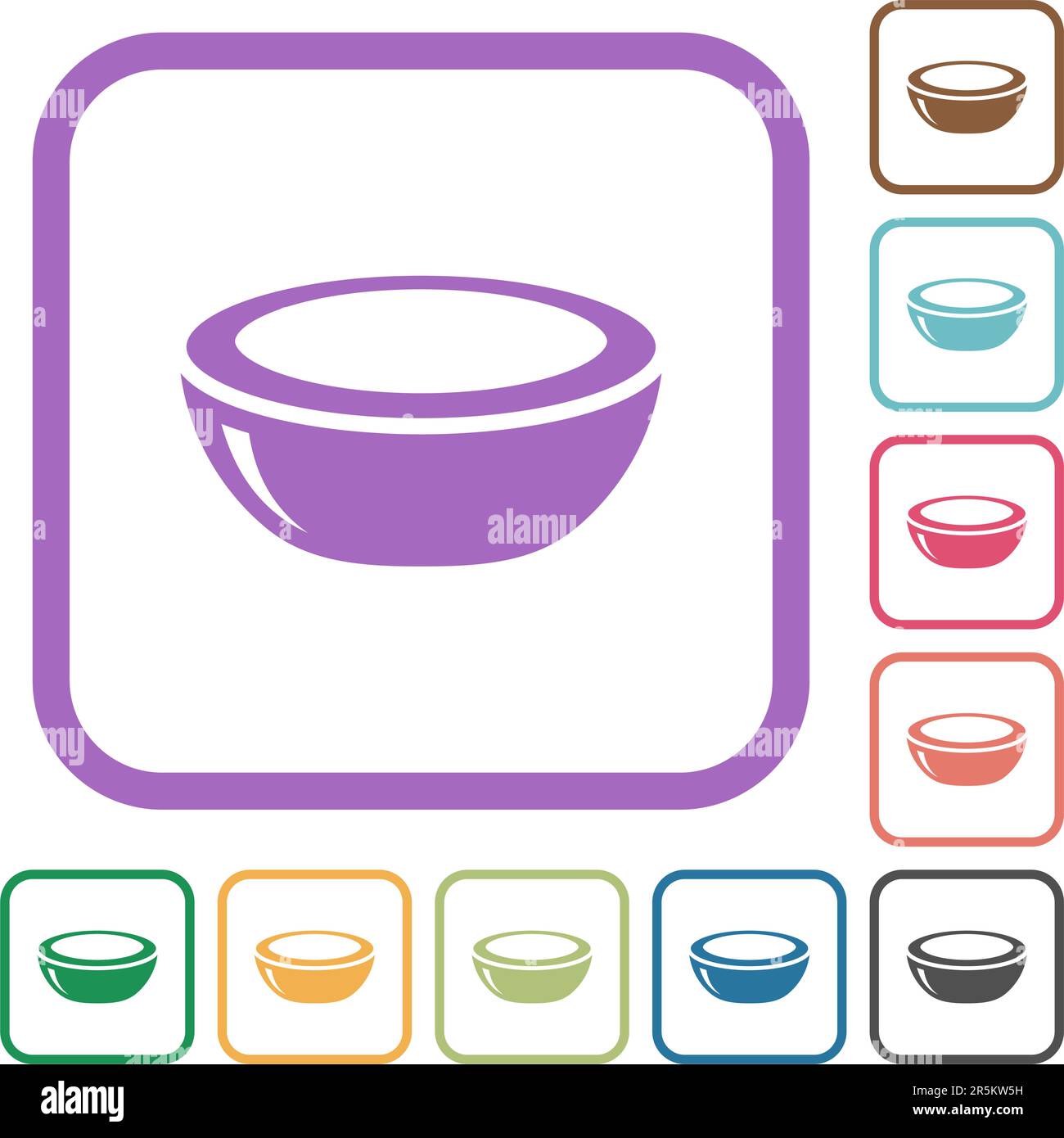 Glossy Bowl simple icons in color rounded square frames on white ...