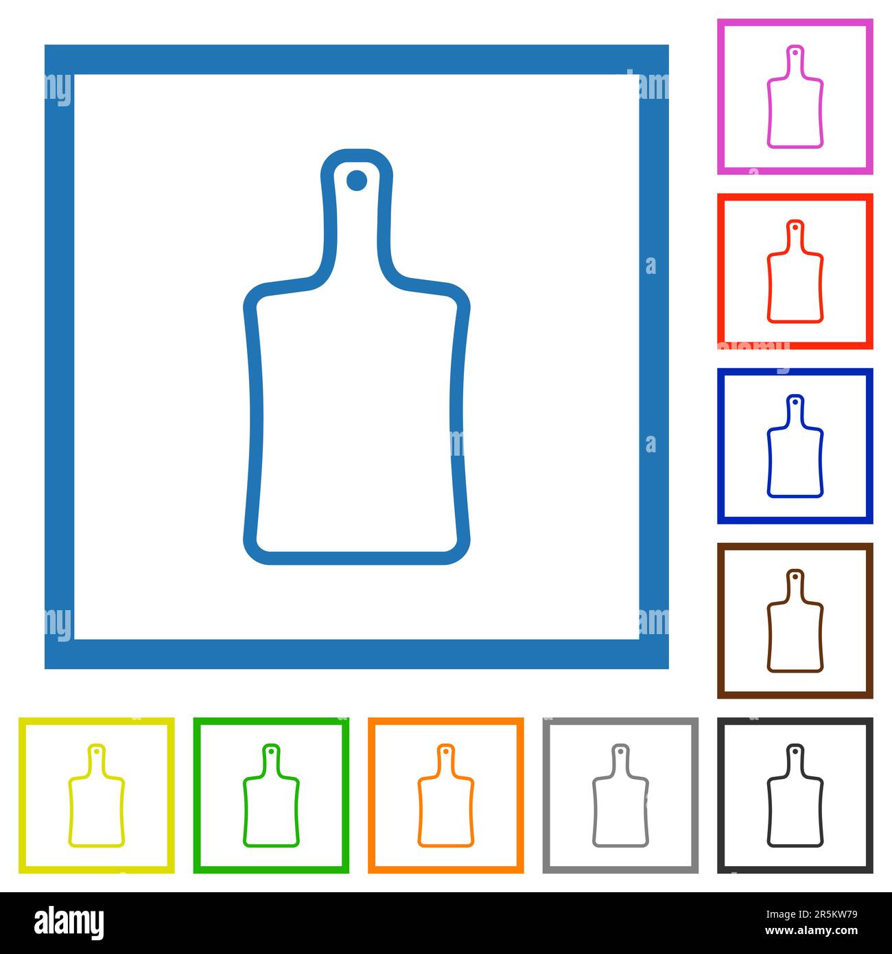 Cutting board outline flat color icons in square frames on white ...