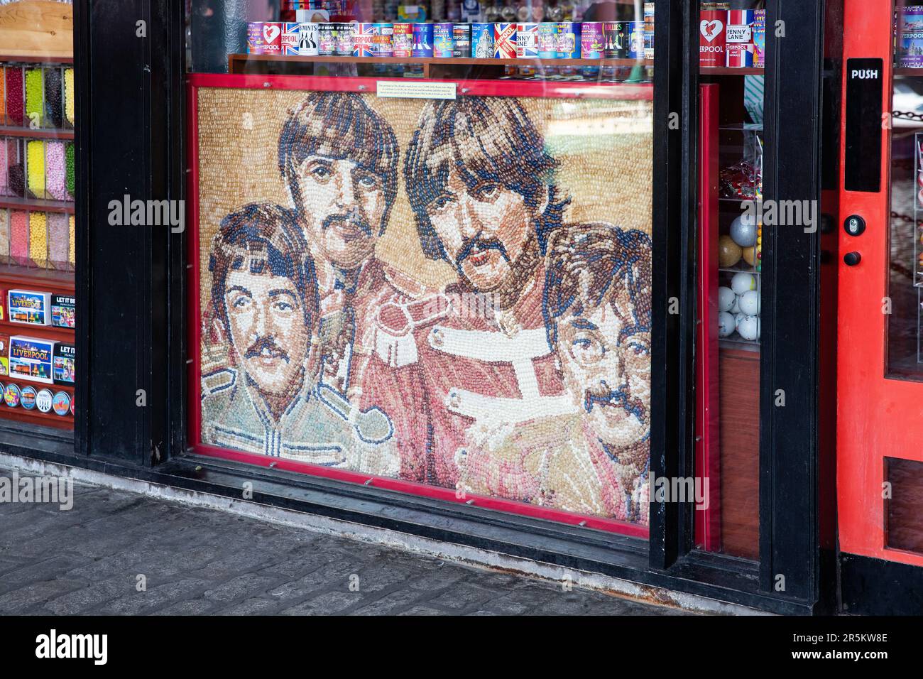 A mosaic image of the Beatles, made from jellybeans, in a candy / sweet ...