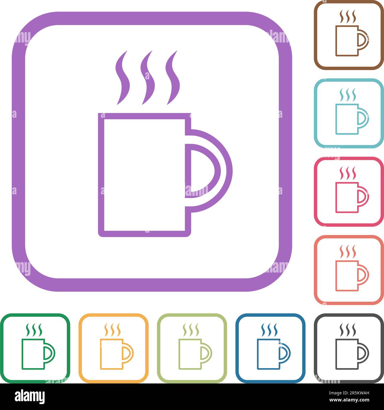 A mug of hot drink outline simple icons in color rounded square frames on white background Stock ...