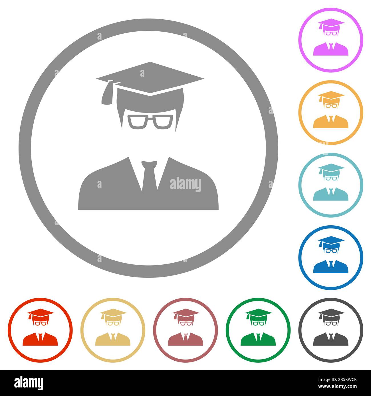 Graduate male avatar flat color icons in round outlines on white ...