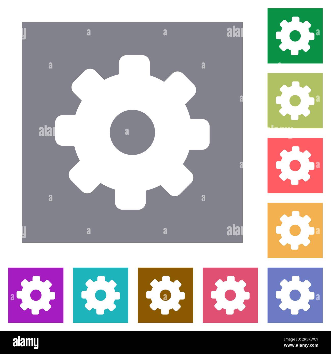 Settings solid flat icons on simple color square backgrounds Stock ...