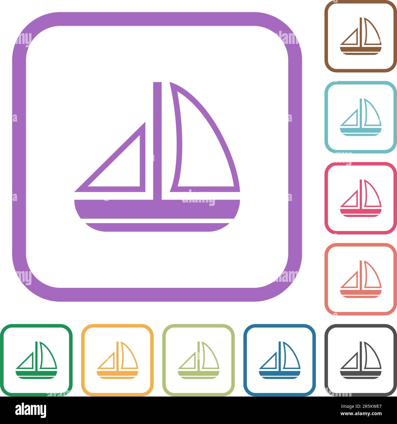 Sailing boat outline simple icons in color rounded square frames on ...