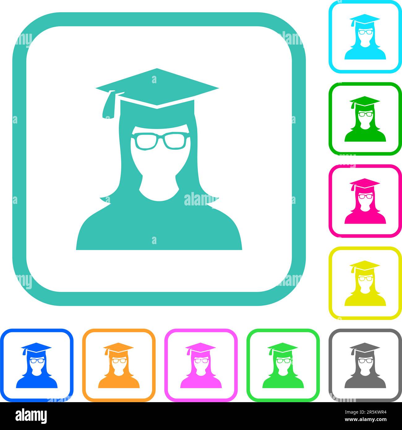 Graduate female avatar vivid colored flat icons in curved borders on ...