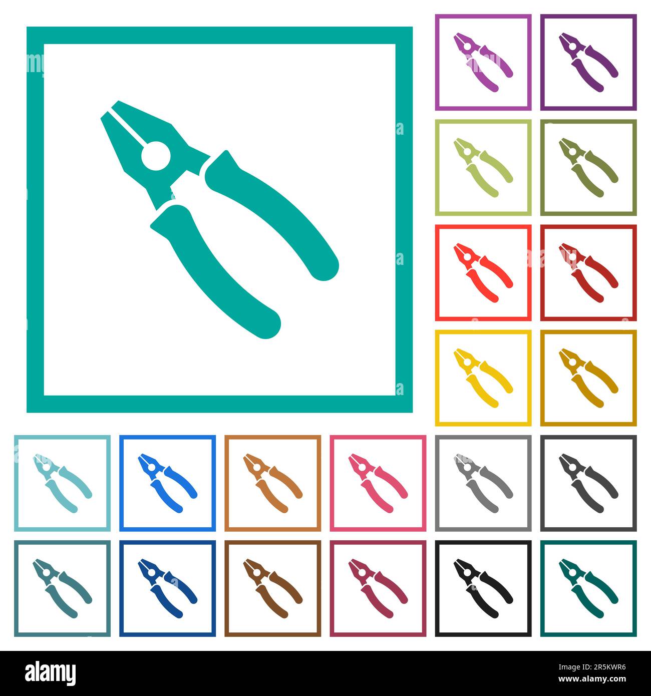 Combined pliers flat color icons with quadrant frames on white ...