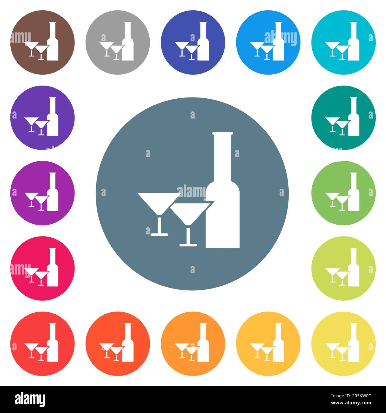 Glass and cocktail glasses solid flat white icons on round color ...