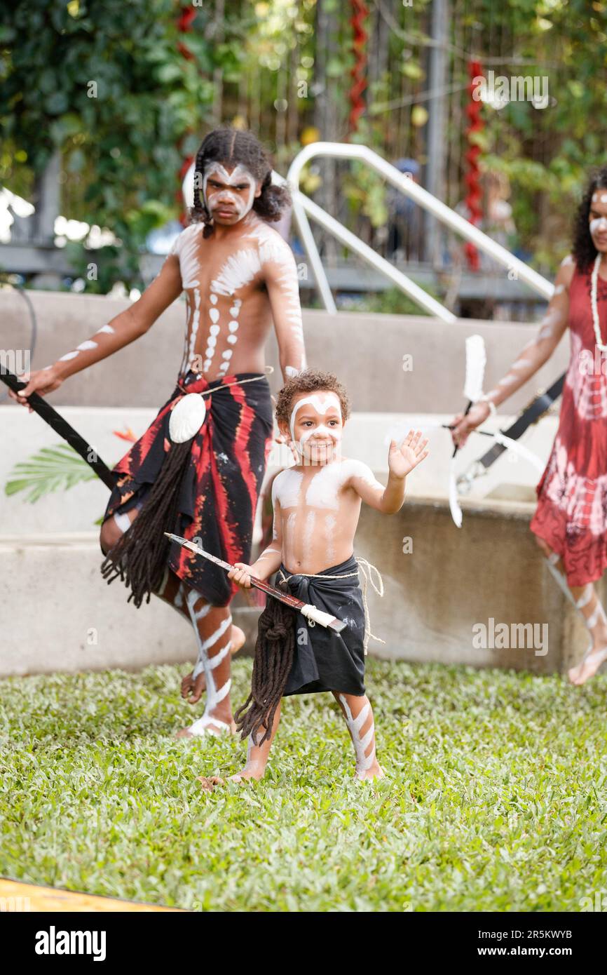 An Aboriginal dance group performs traditional dances at the opening of ...