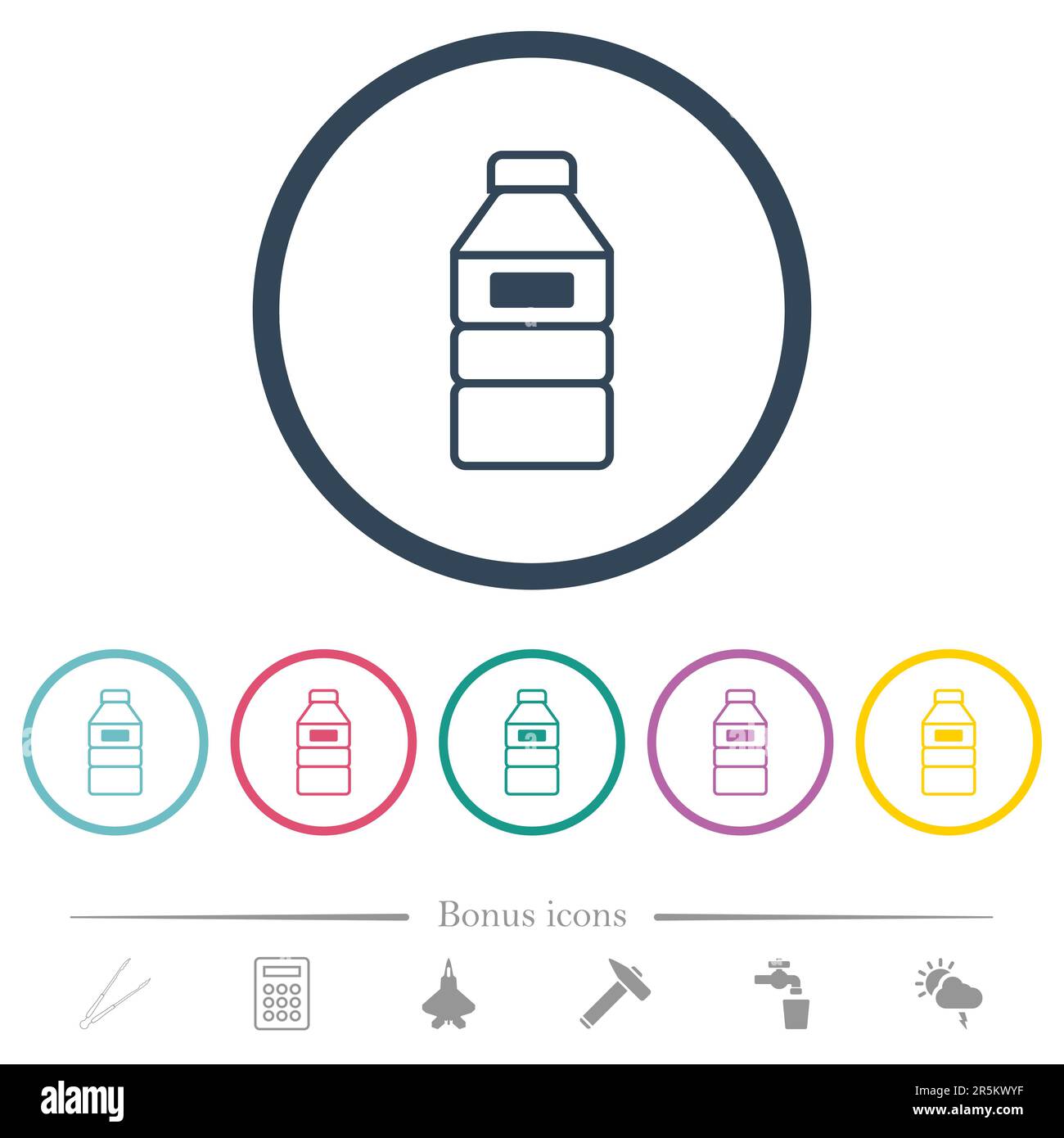 Water bottle with label flat color icons in round outlines. 6 bonus ...