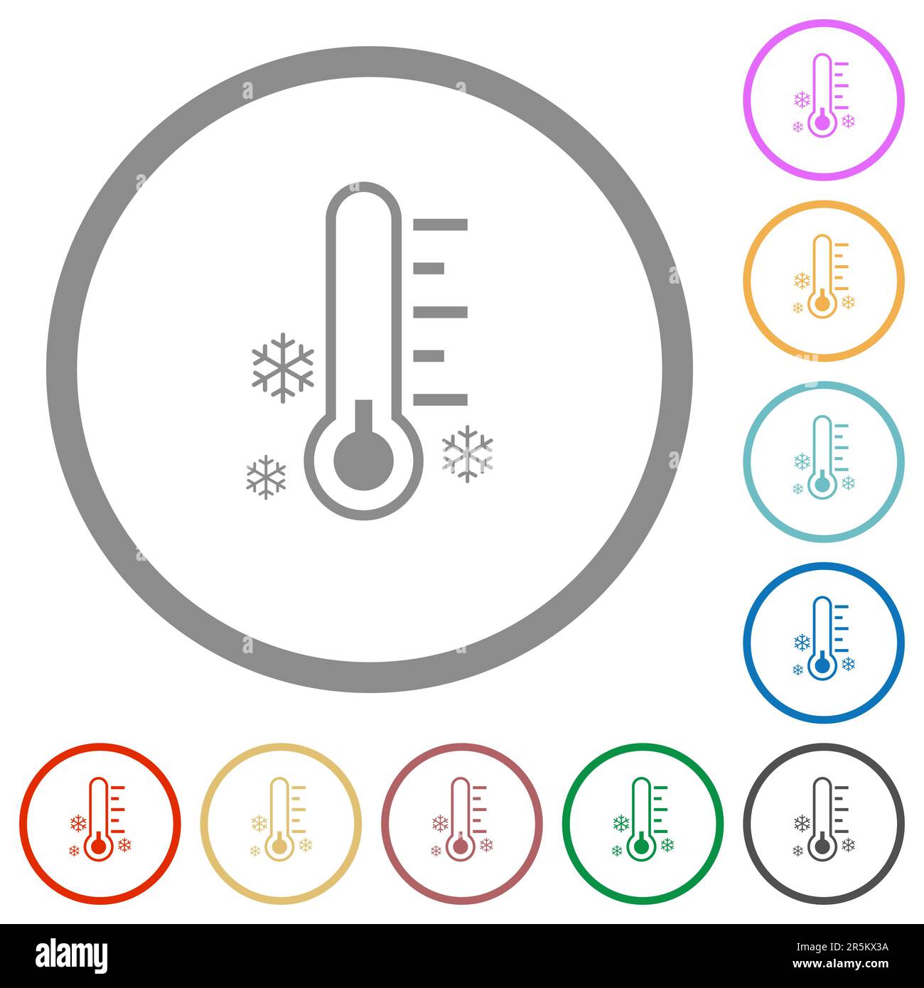 Thermometer frosty temperature flat color icons in round outlines on white background Stock ...