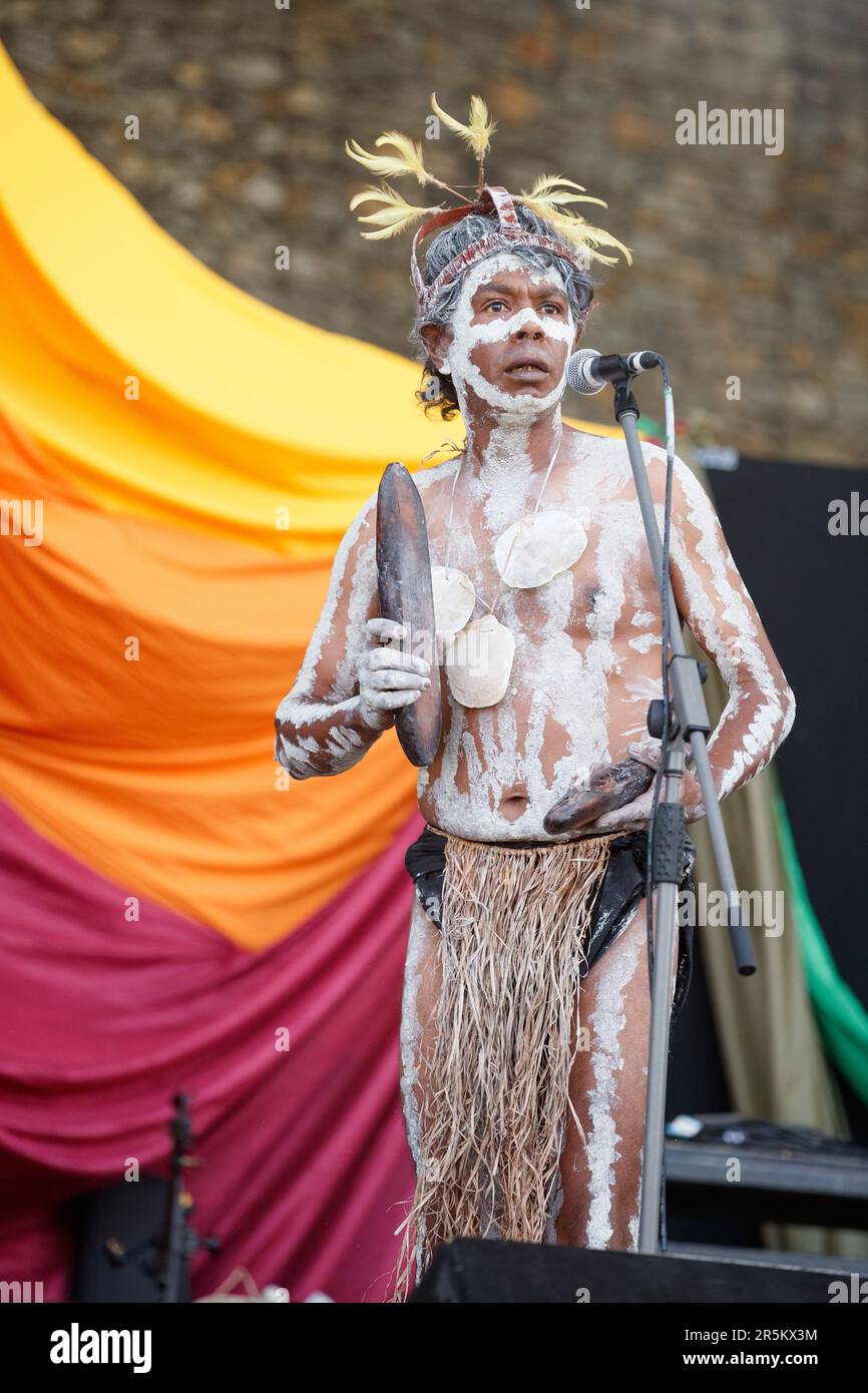 An Aboriginal dance group performs traditional dances at the opening of ...