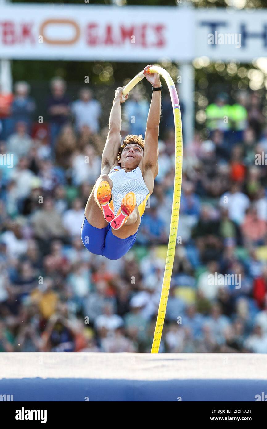 HENGELO - Armand Duplantis in action during the pole vault at the 42nd ...