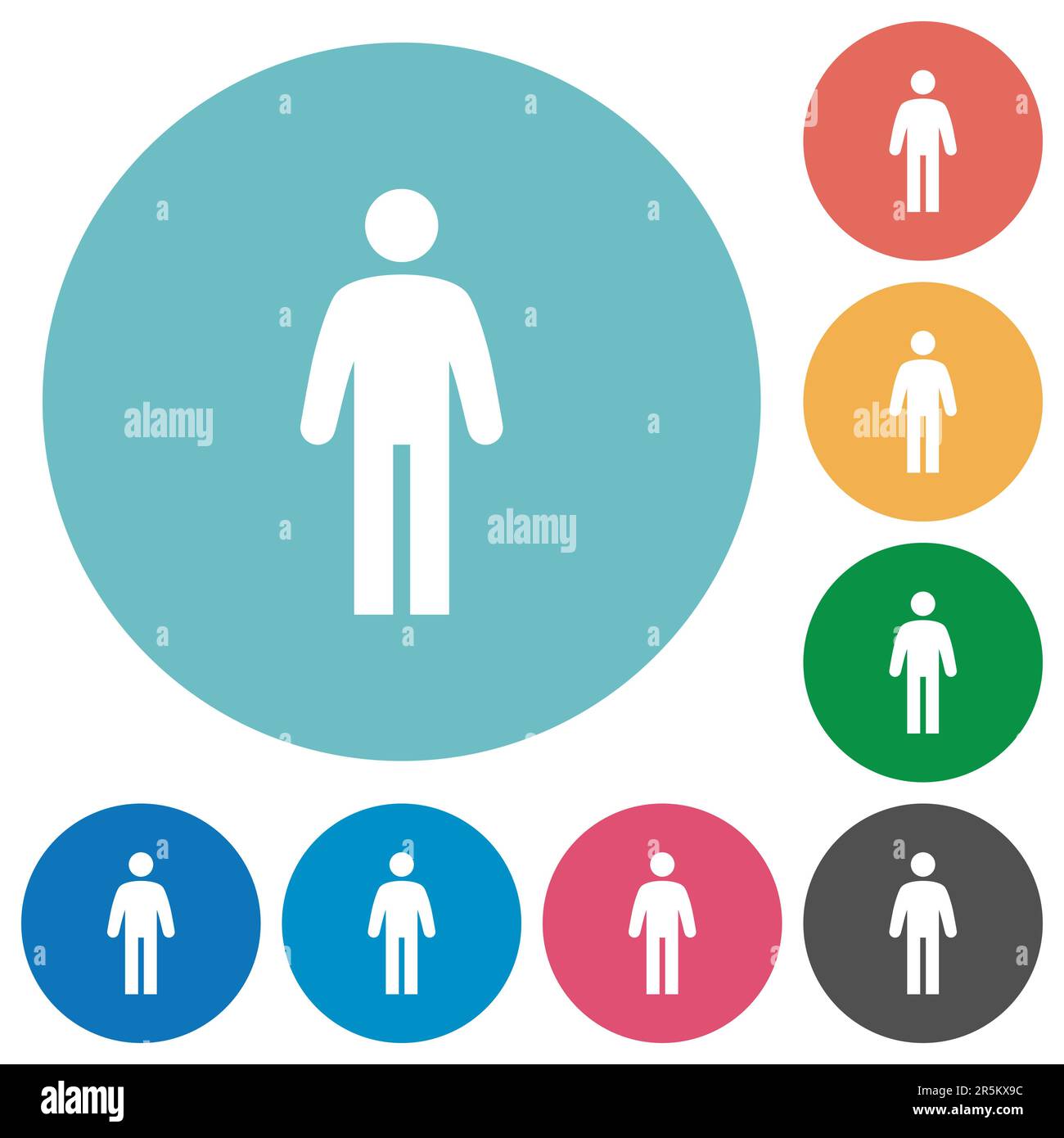 Standing man flat white icons on round color backgrounds Stock Vector ...