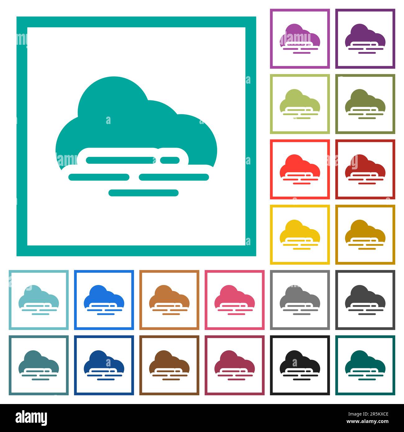 Misty weather flat color icons with quadrant frames on white background ...
