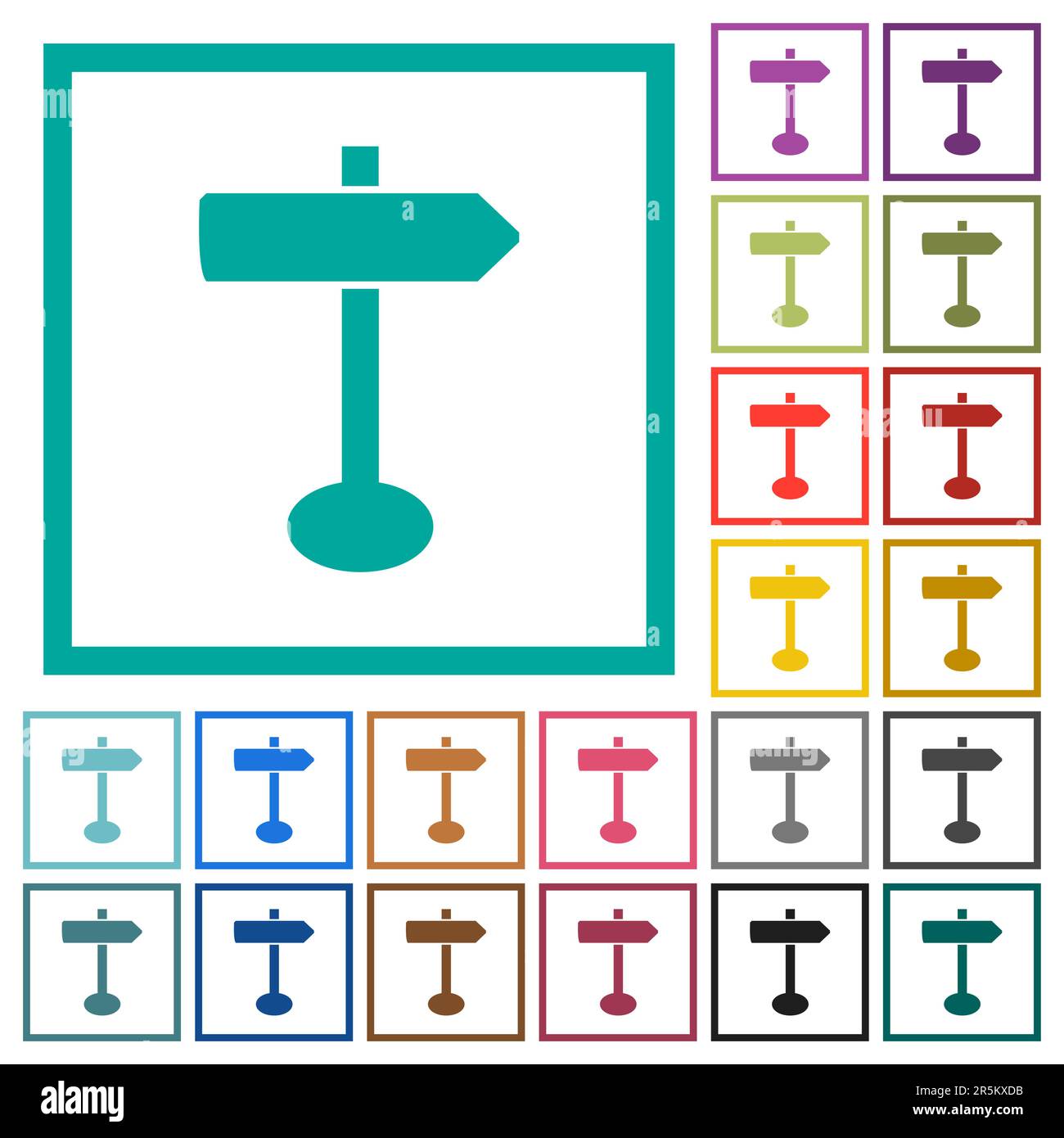 Blank arrow sign post solid flat color icons with quadrant frames on ...