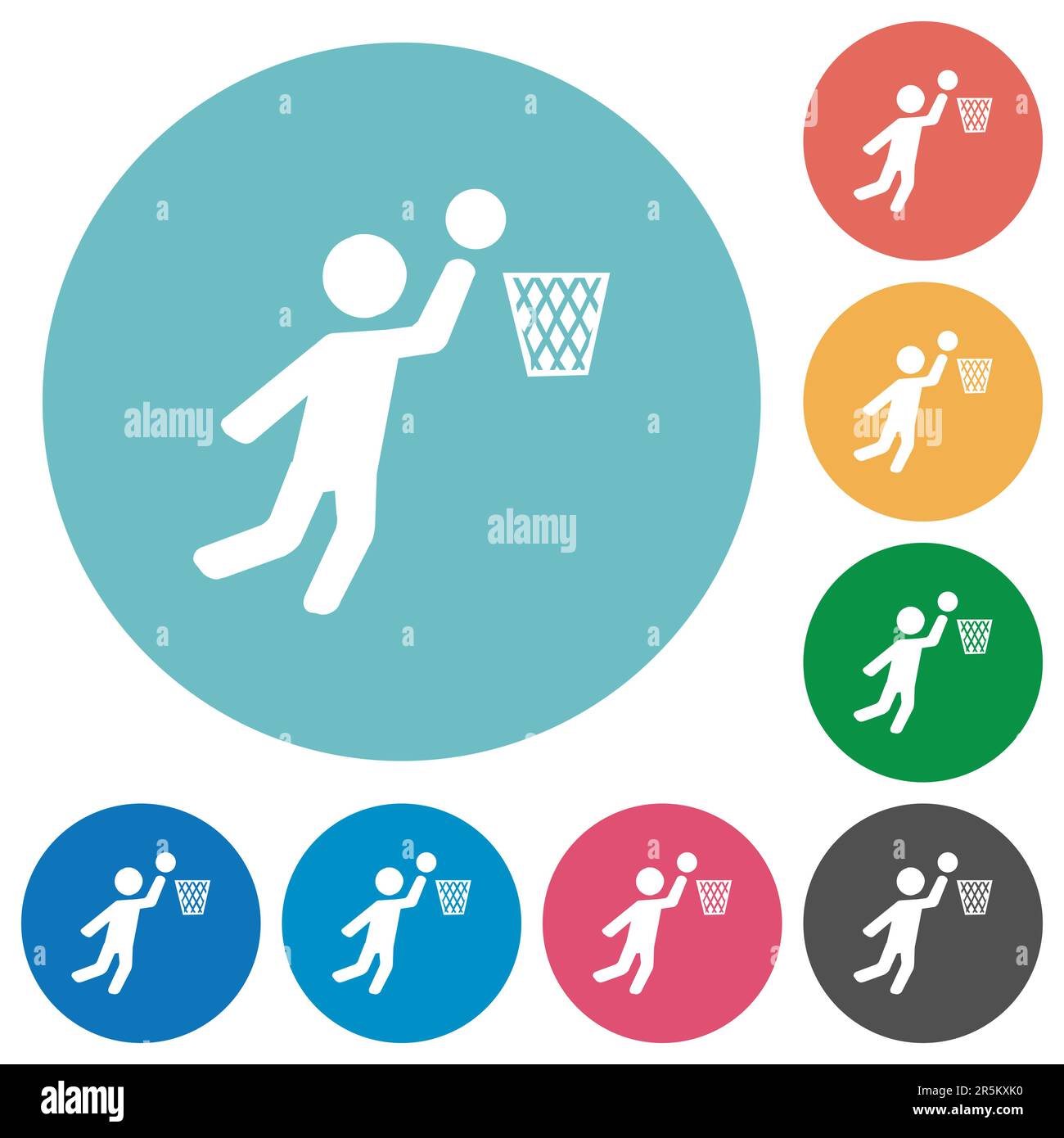 Basketball player flat white icons on round color backgrounds Stock ...