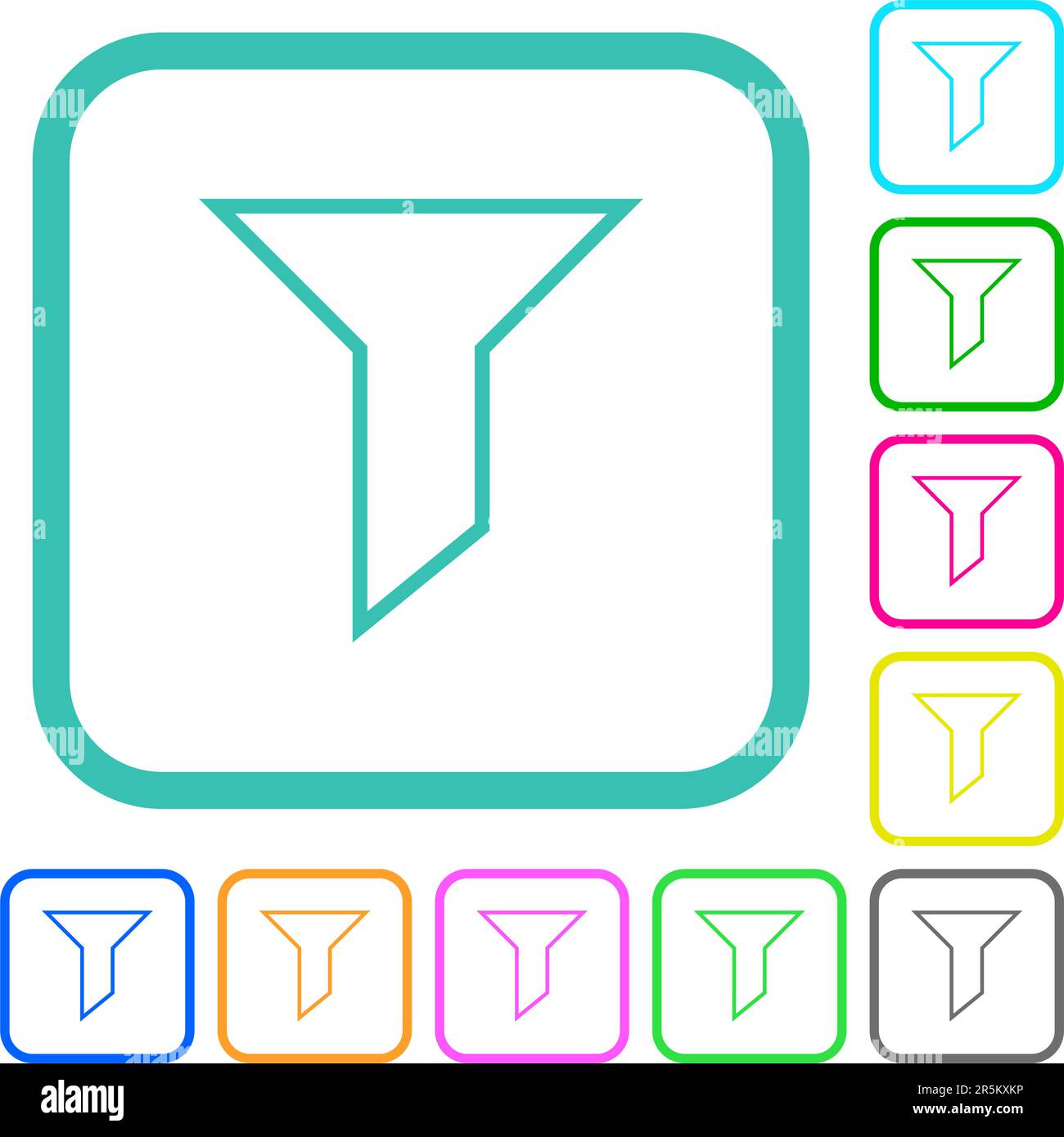 Filter outline vivid colored flat icons in curved borders on white ...