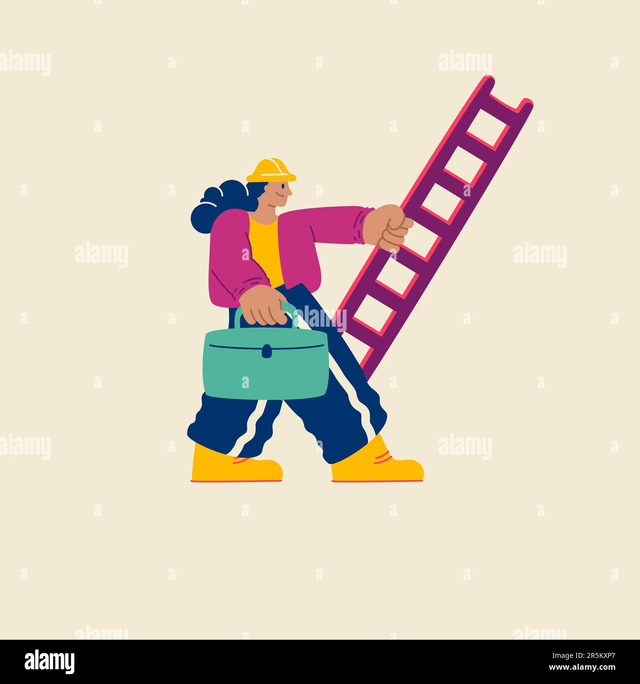 Female builder on ladder Stock Vector Images - Alamy