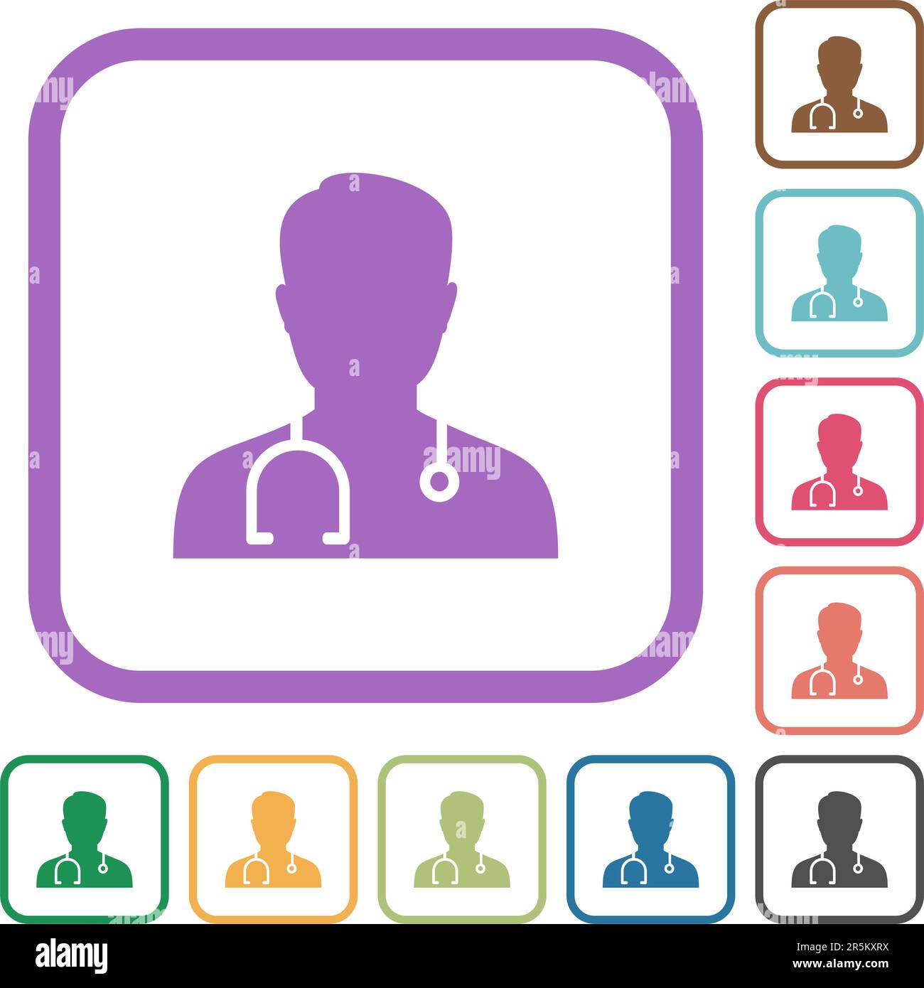 Doctor avatar simple icons in color rounded square frames on white ...