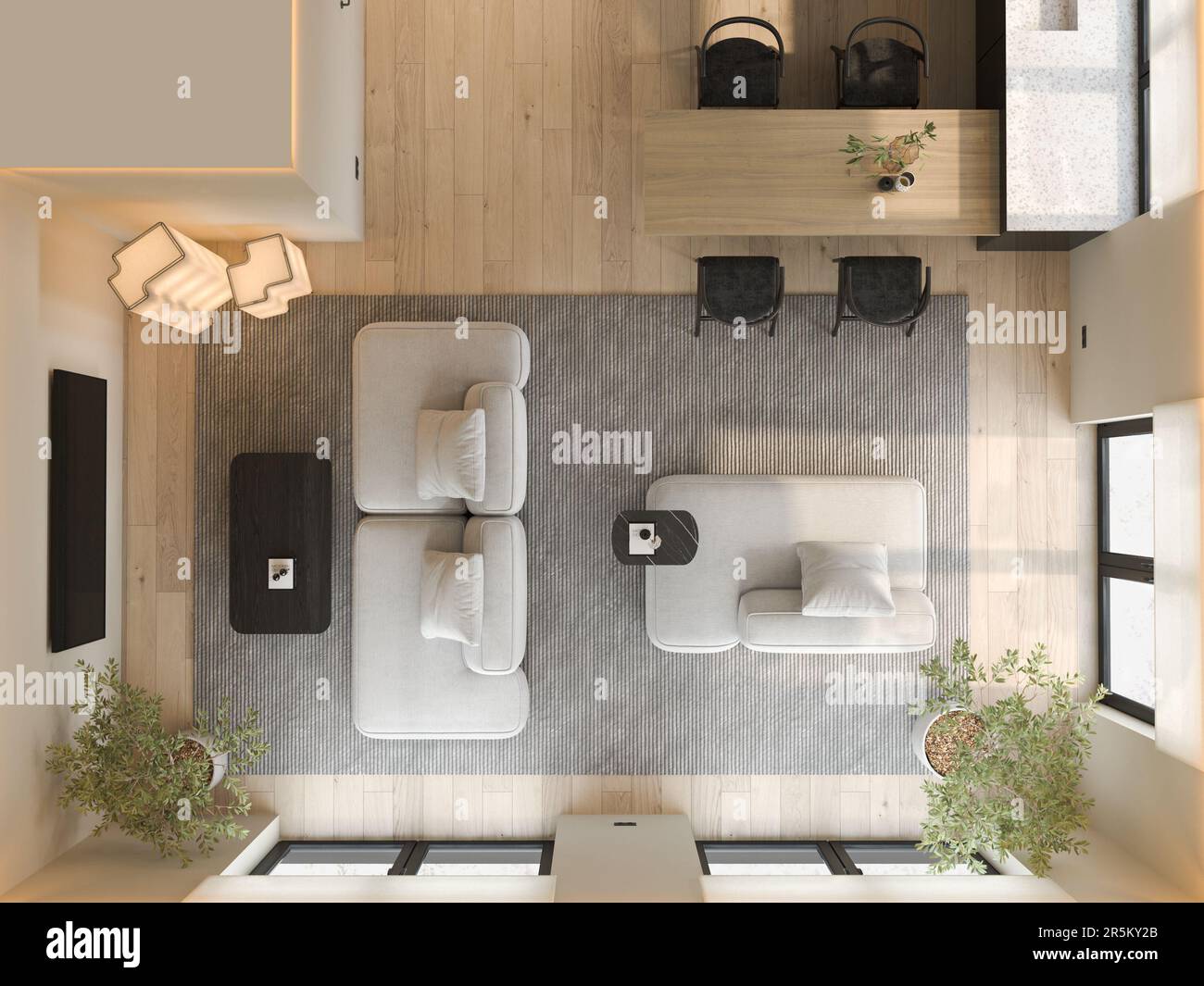 Modern style conceptual interior room top view 3 d illustration Stock ...