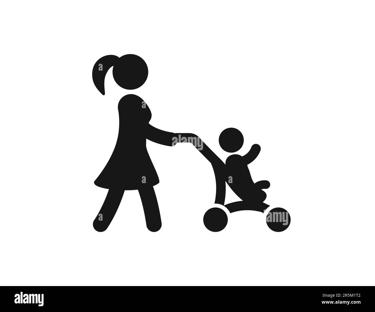 mother pushing baby infant in pram stroller side view simple simple ...