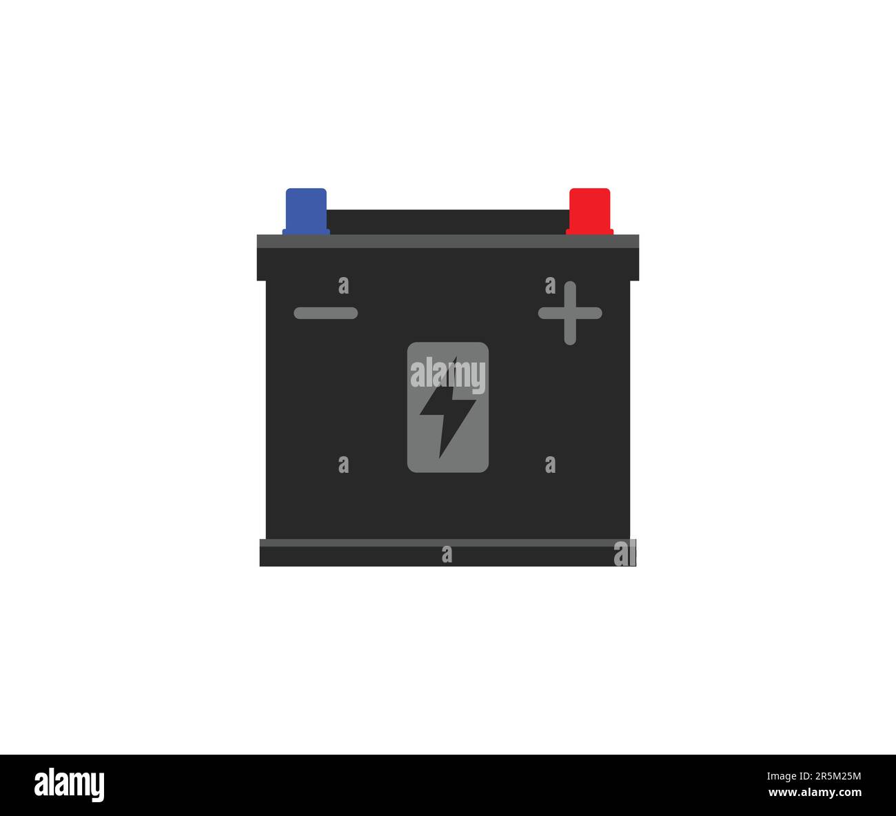 simple car battery icon with red blue terminals and lightning power ...