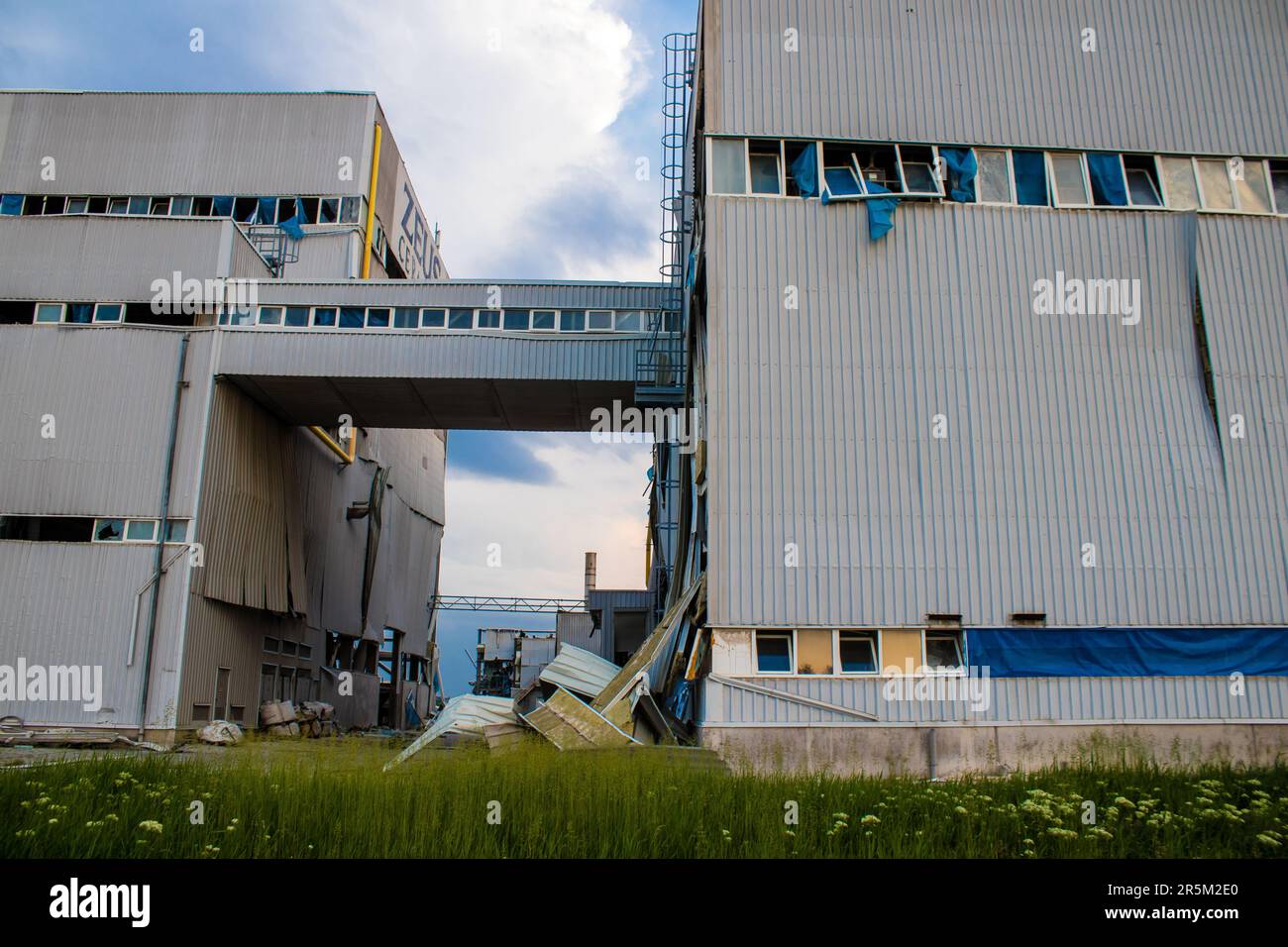 Damaged buildings of the Zeus ceramics factory in Sloviansk, Russian ...