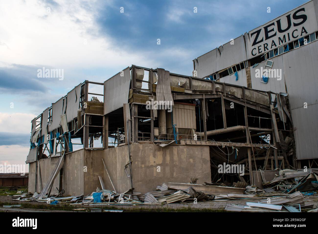Damaged buildings of the Zeus ceramics factory in Sloviansk, Russian ...