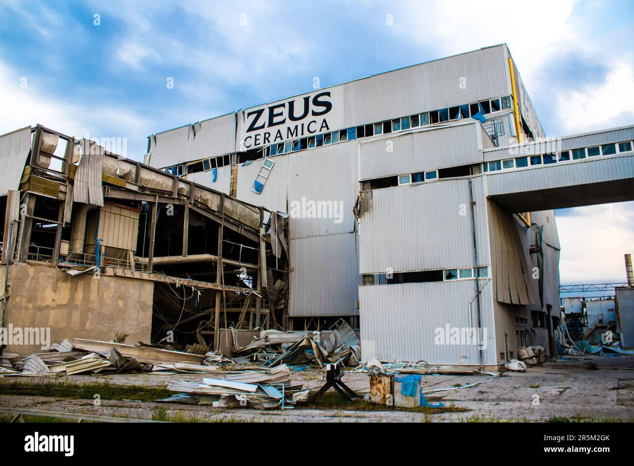 Damaged buildings of the Zeus ceramics factory in Sloviansk, Russian ...