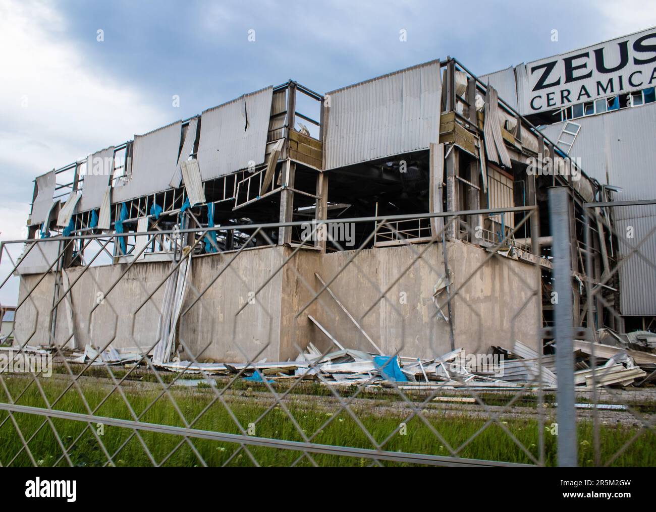 Damaged buildings of the Zeus ceramics factory in Sloviansk, Russian ...