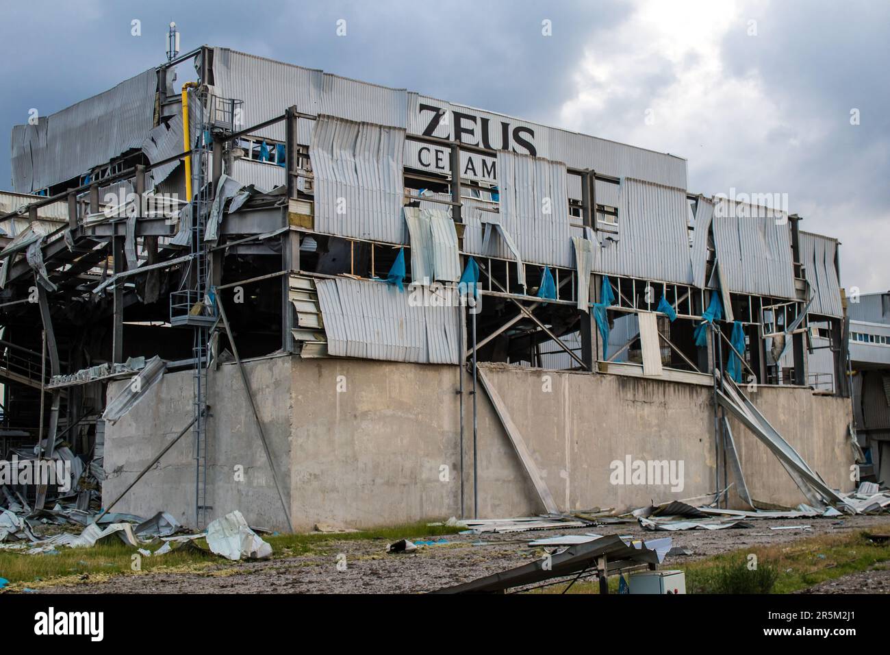 Damaged buildings of the Zeus ceramics factory in Sloviansk, Russian ...