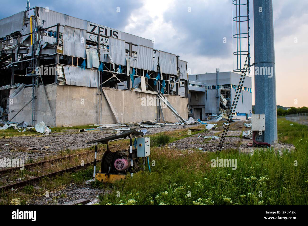 Damaged buildings of the Zeus ceramics factory in Sloviansk, Russian ...