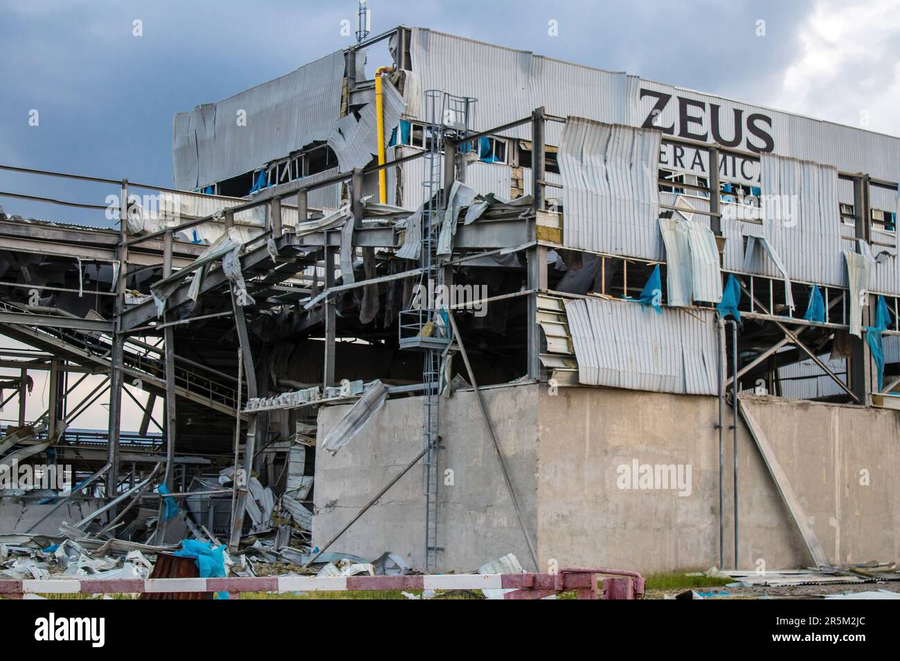 Damaged buildings of the Zeus ceramics factory in Sloviansk, Russian ...