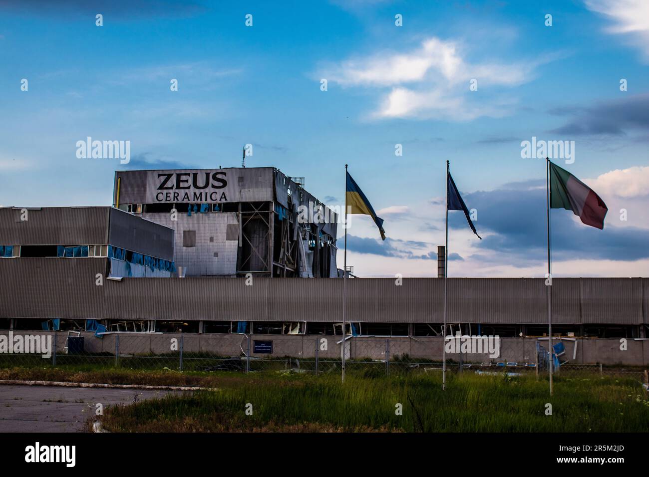 Damaged buildings of the Zeus ceramics factory in Sloviansk, Russian ...