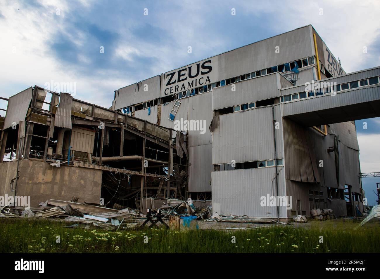 Damaged buildings of the Zeus ceramics factory in Sloviansk, Russian ...