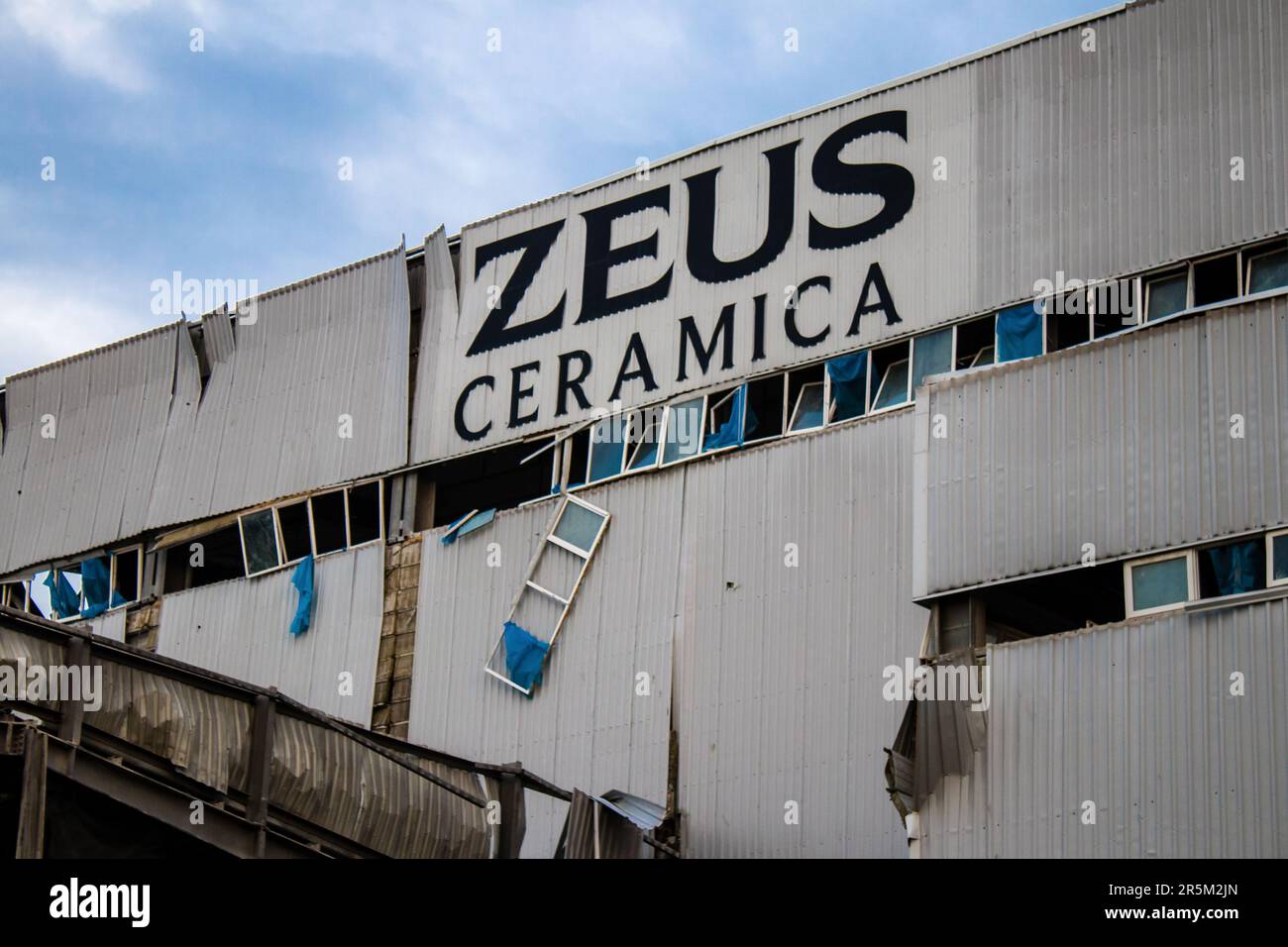 Damaged buildings of the Zeus ceramics factory in Sloviansk, Russian ...
