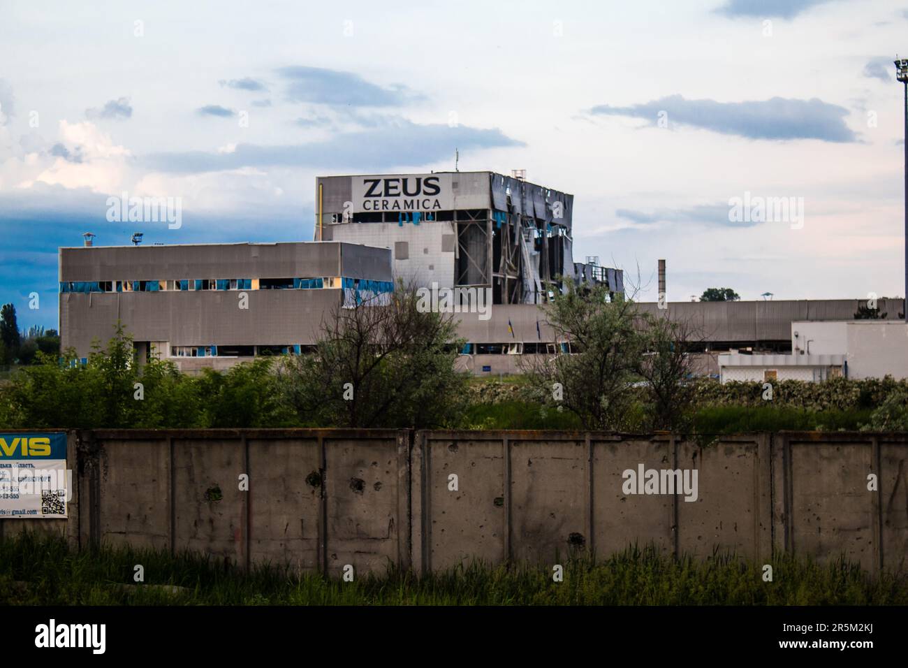 Damaged buildings of the Zeus ceramics factory in Sloviansk, Russian ...