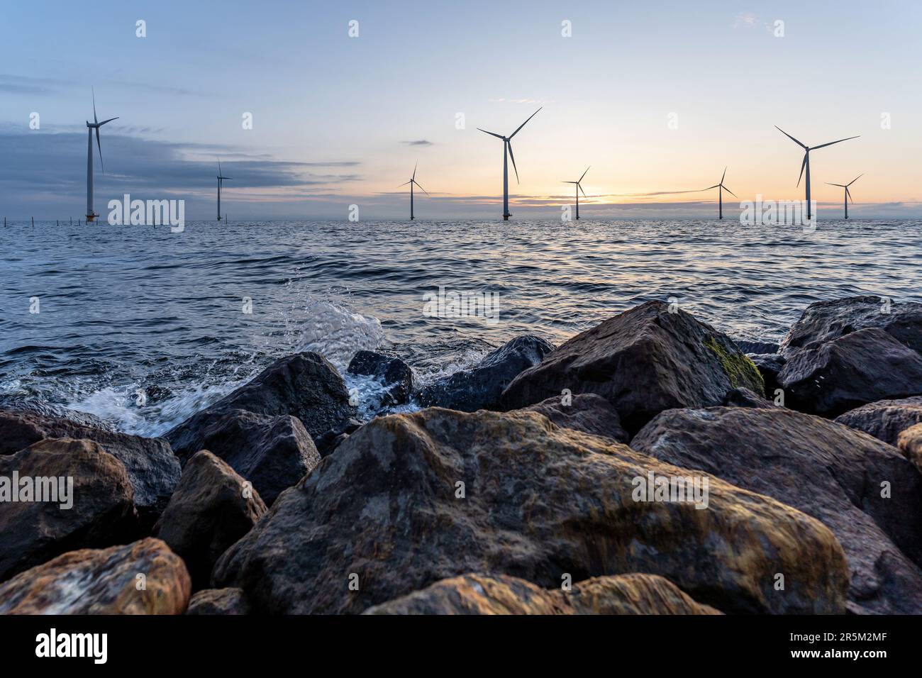 offshore wind farm at sunset Stock Photo - Alamy