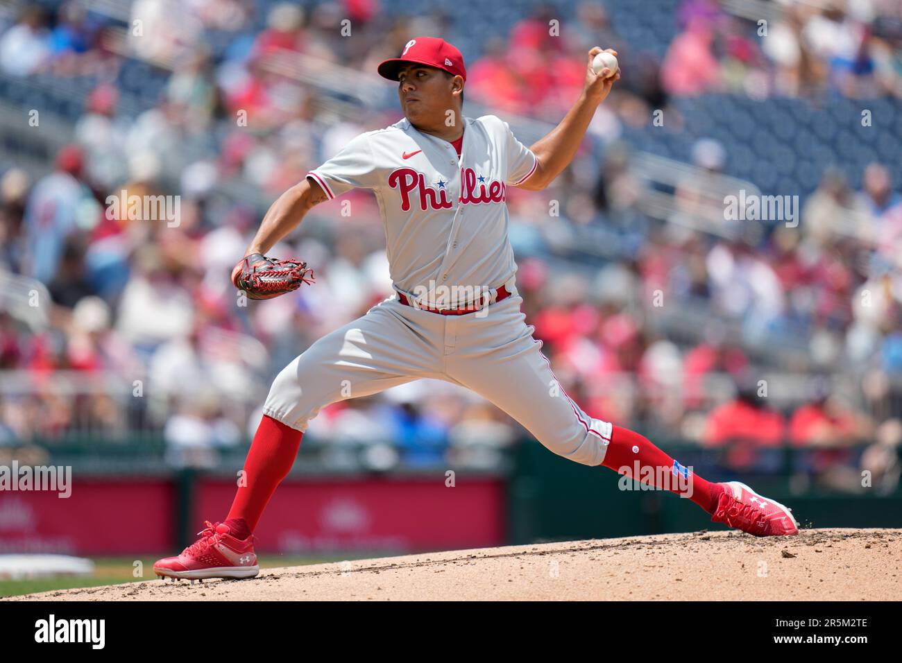 Philadelphia Phillies starting pitcher Ranger Suarez throws to the ...