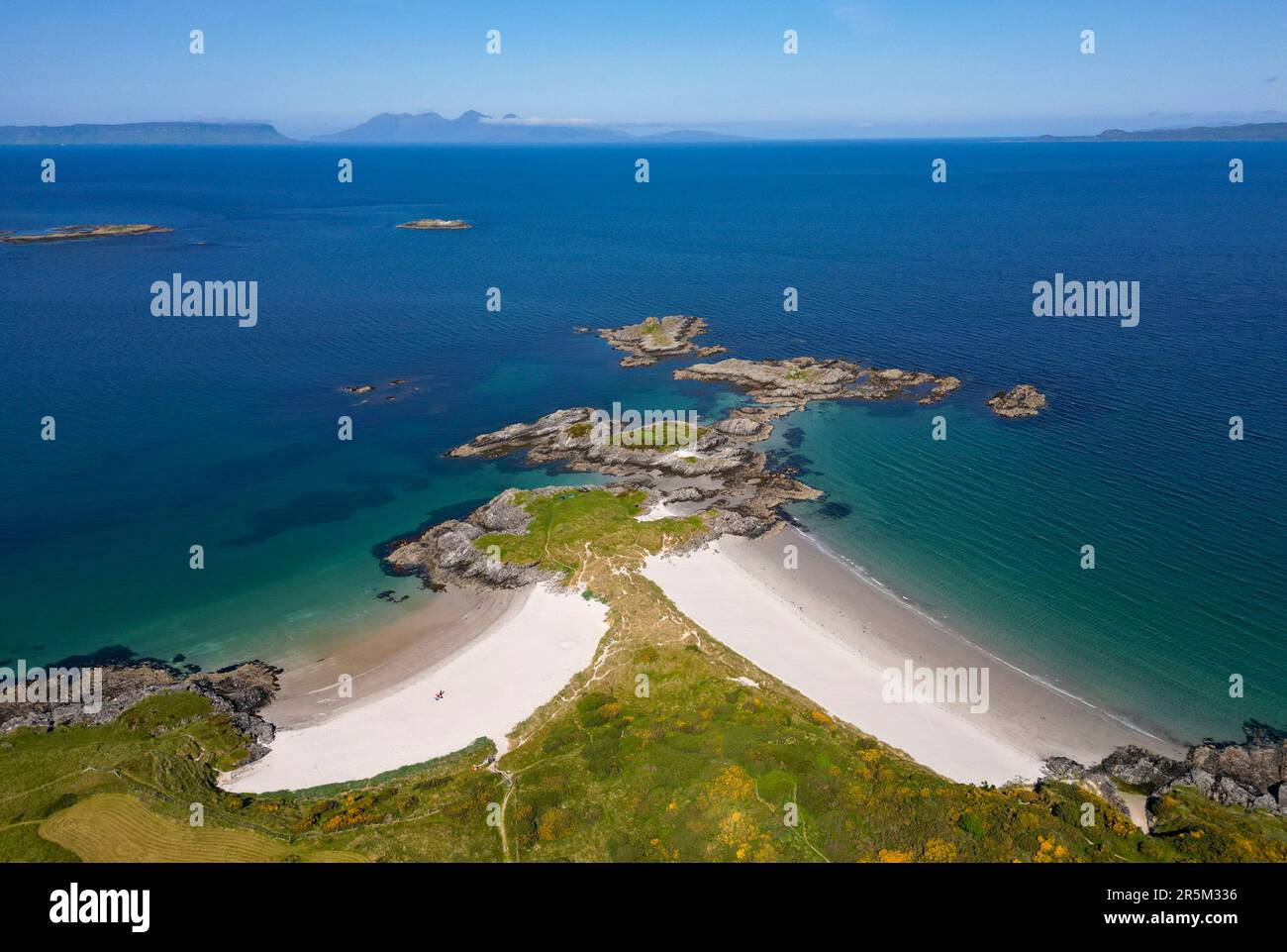 Arisaig, Scotland, UK. 4th June 2023. Aerial view of Camusdarach Beach ...