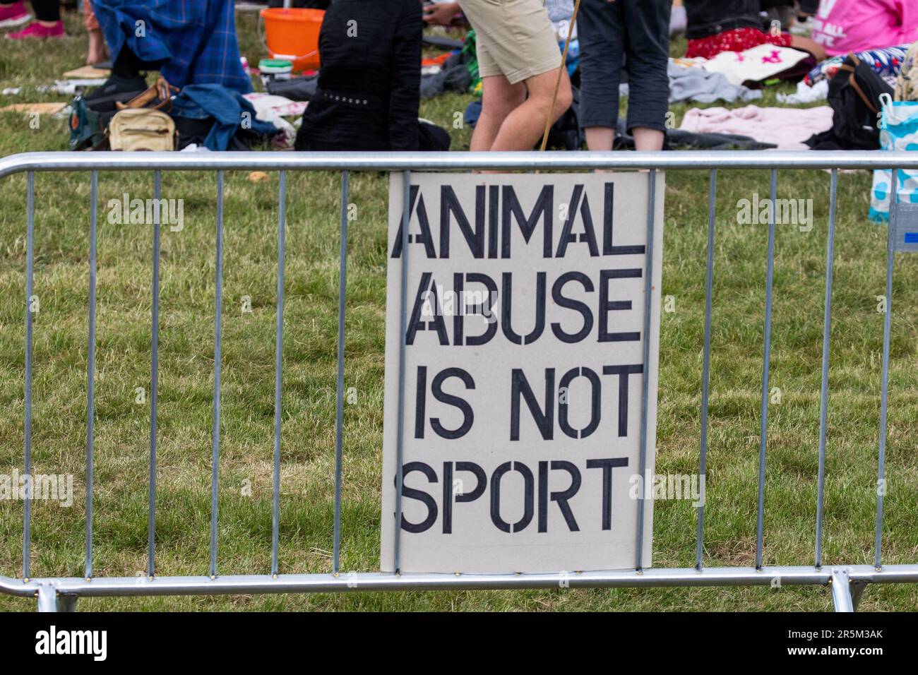 Epsom, UK. 3rd June, 2023. A sign is pictured at a designated protest ...
