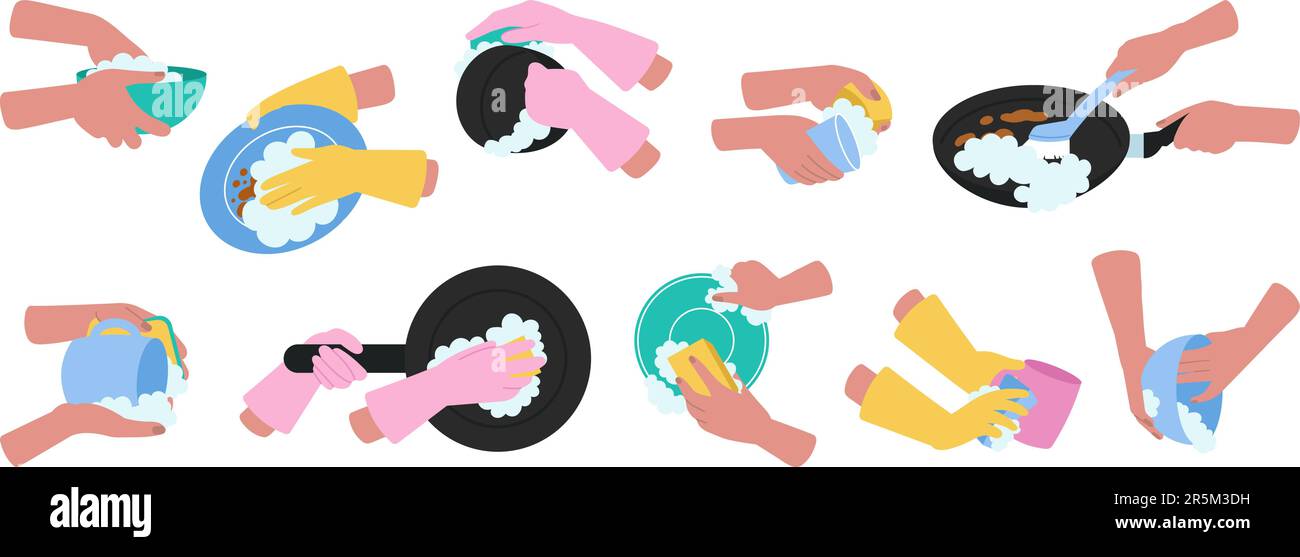 Female hands washing dish Stock Vector Images - Alamy